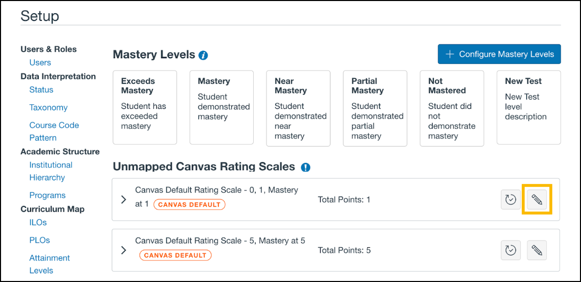 How do I set up Mastery Levels and Rating Scales?